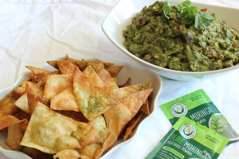 Moringa Chips with Moringa Guacamole - Kuli Kuli Foods